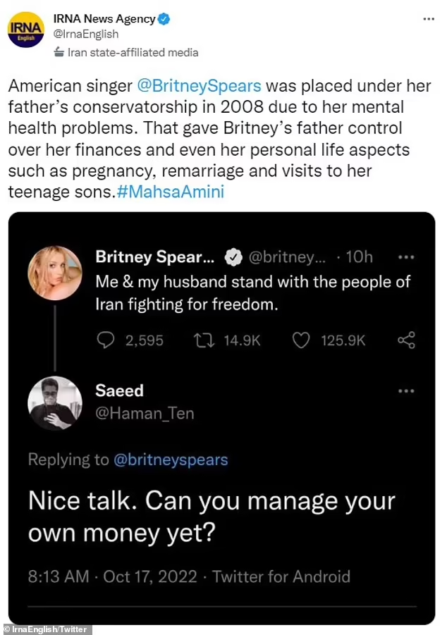 Iran Quiz Britney Spears' mental health after she tweets in support of ...