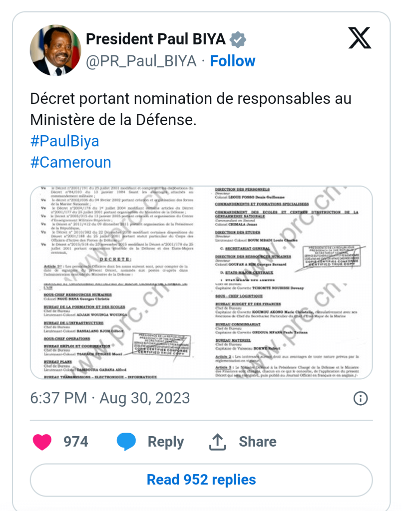 Rwanda, Cameroon presidents make major changes IN their military ...