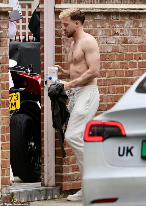 Sam Thompson GOES shirtless and enjoys a cup of tea outside his London ...
