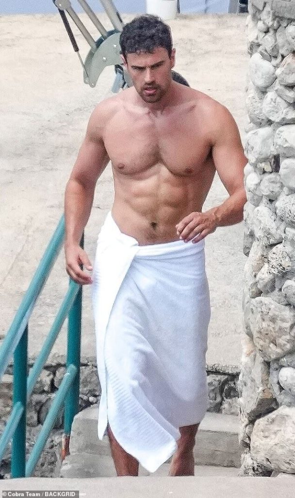 Shirtless Theo James shows off his HUNKY physique in a pair of white ...